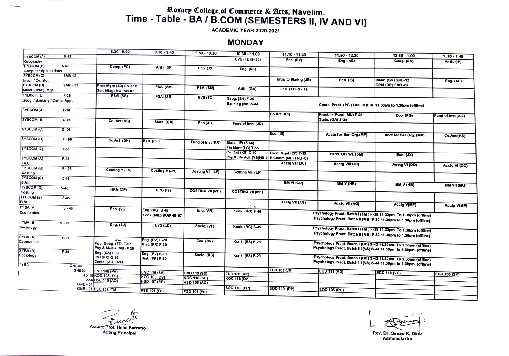B.A / B.COM (SEM II, IV & VI)TIME TABLE – Rosary College of Commerce ...