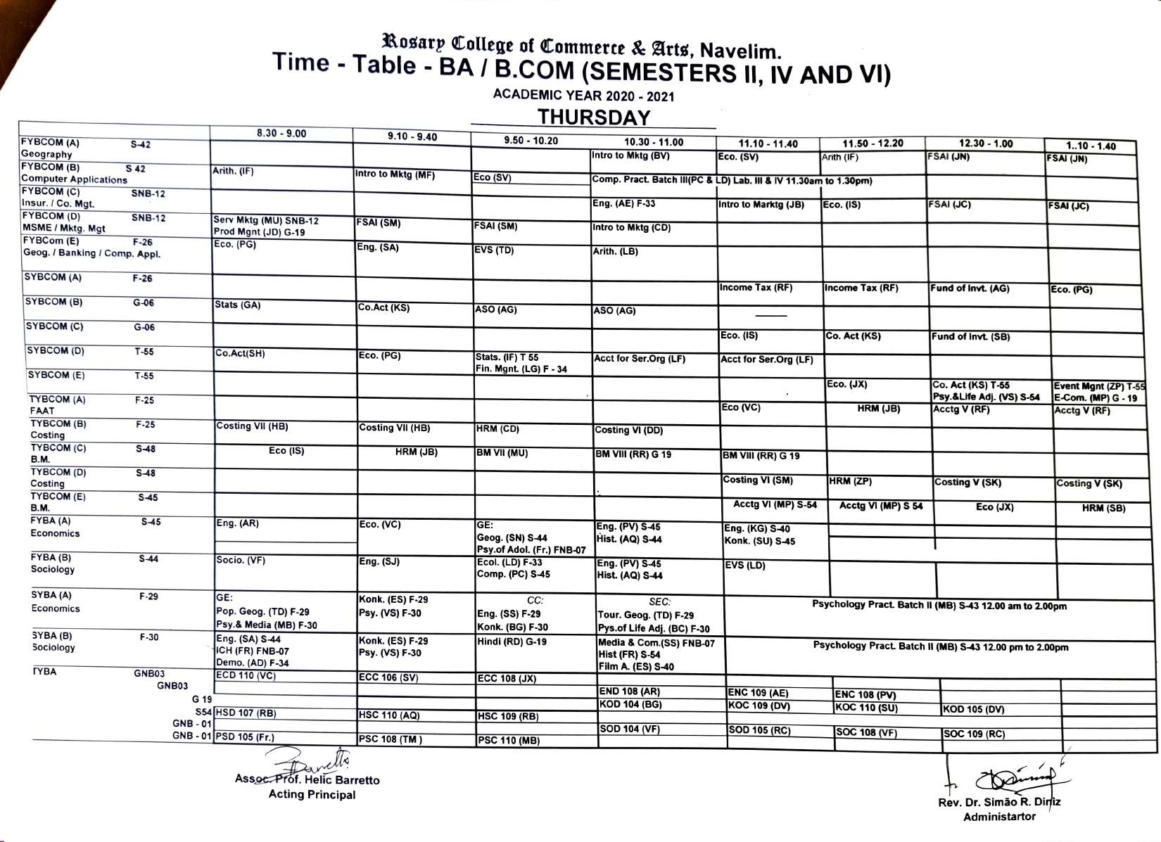 B.A / B.COM (SEM II, IV & VI)TIME TABLE – Rosary College of Commerce ...
