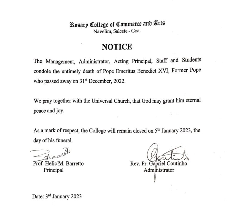 NOTICE – Rosary College of Commerce and Arts