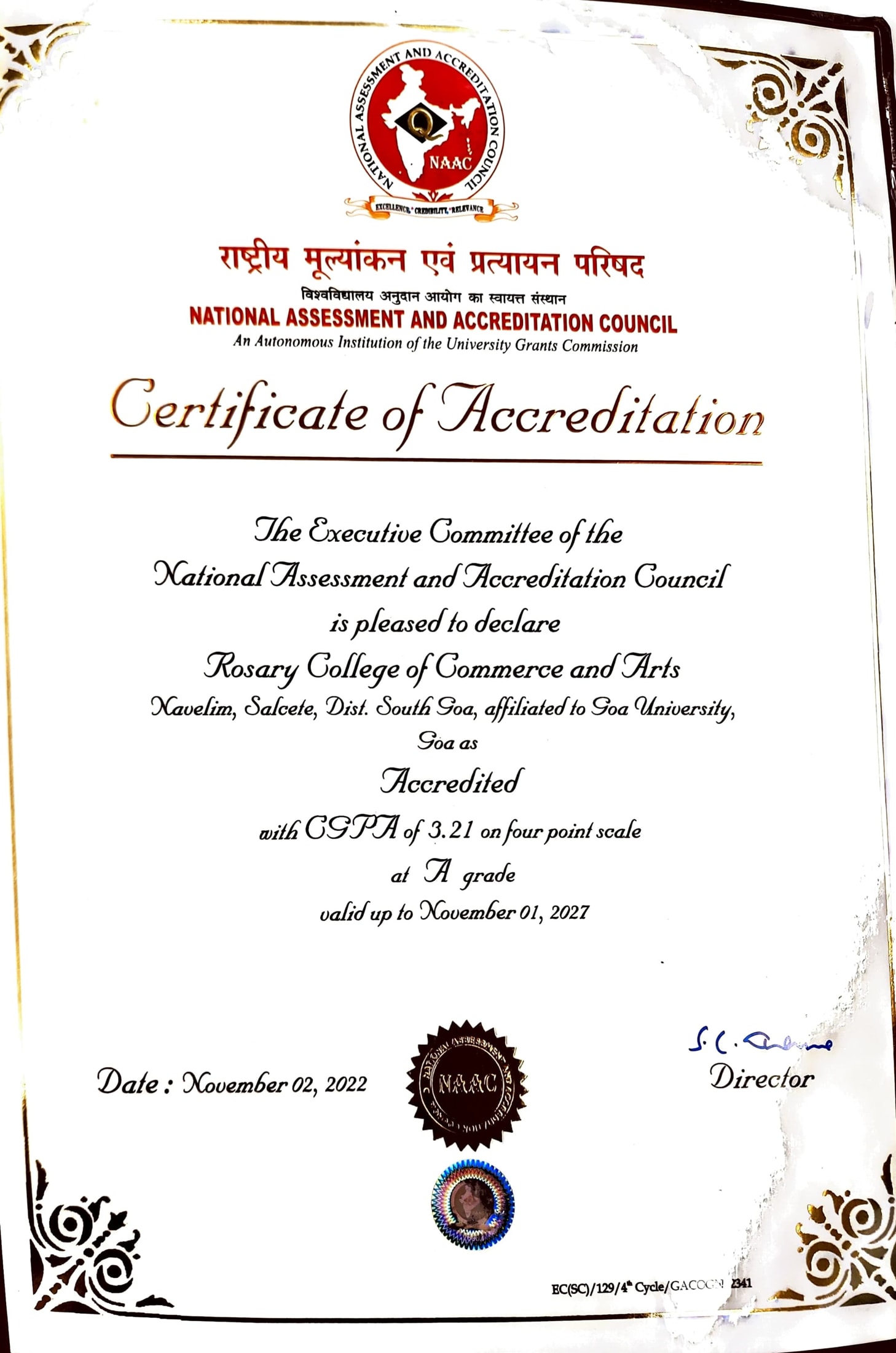 Accreditation Certificates – Rosary College of Commerce and Arts