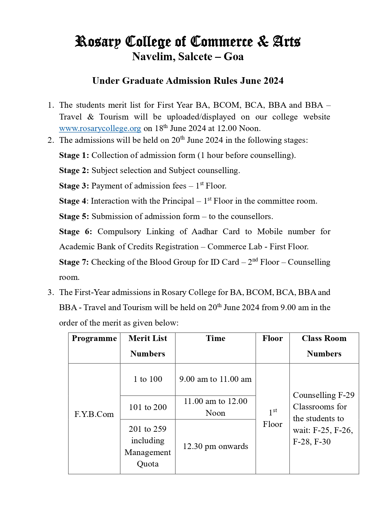 Under Graduate Admission Rules June 2024 – Rosary College of Commerce ...